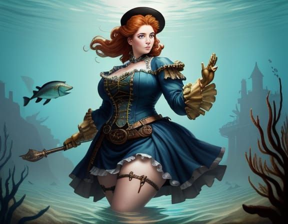 Steampunk Undead Woman with Glowing Hand in Rococo... - AI Art