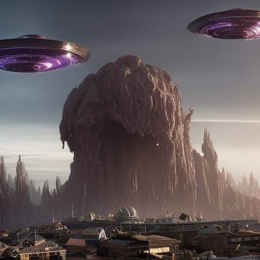 An alien Mothership hovering over a town, Epic cinematic brilliant ...