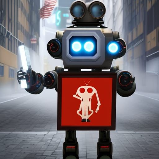 Robot holding a sign - challenge. - AI Generated Artwork - NightCafe ...