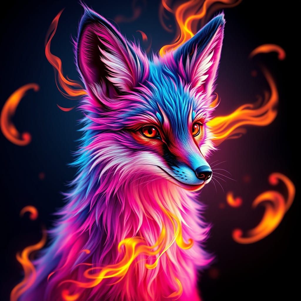 fox of fire - Vibrant Blue Fox Ignited by Inner Blaze