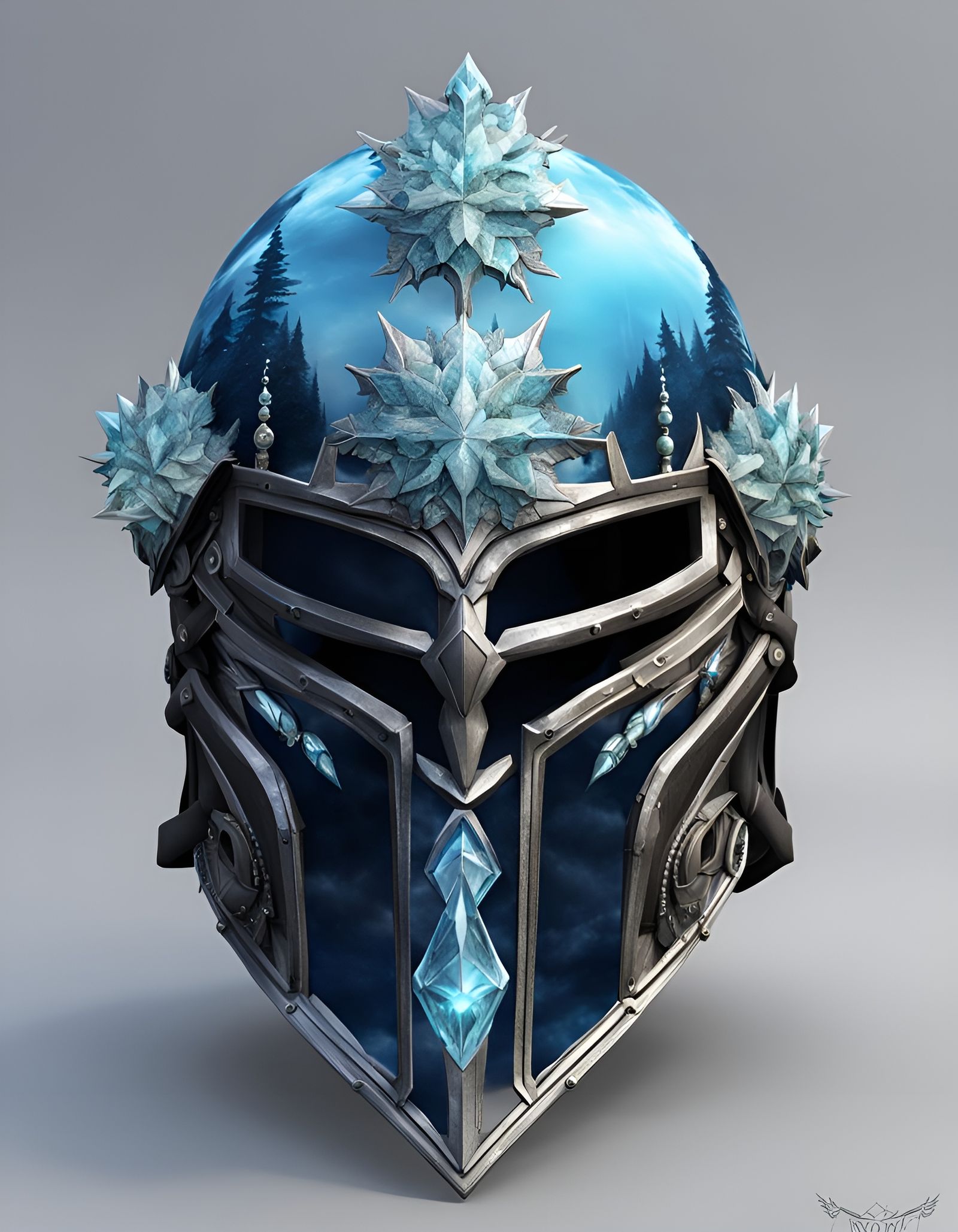 Fantasy winters crystals helmet the water refacltion - AI Generated ...