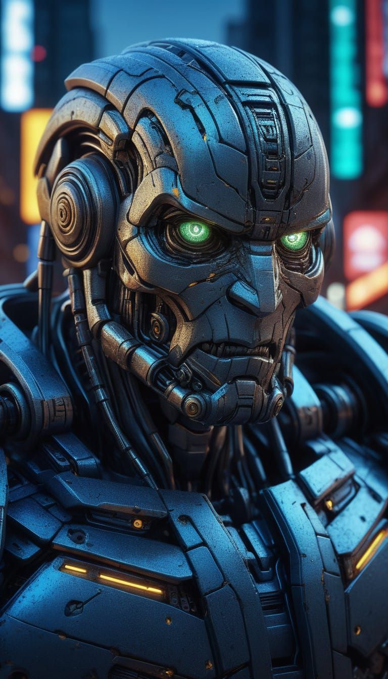 Giant Robot Dominates Cyber City in Dark, Dirty Ap... - AI Art