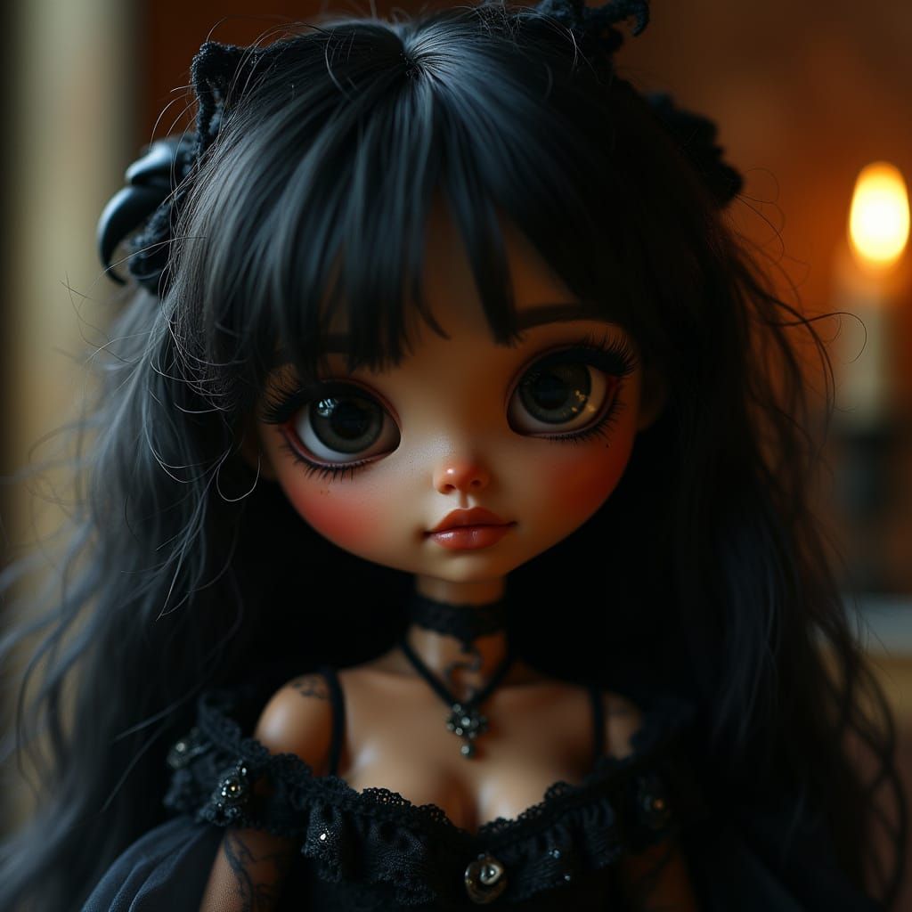 Gothic Romantic Blythe Doll in Mysterious Black Ey... - AI Art
