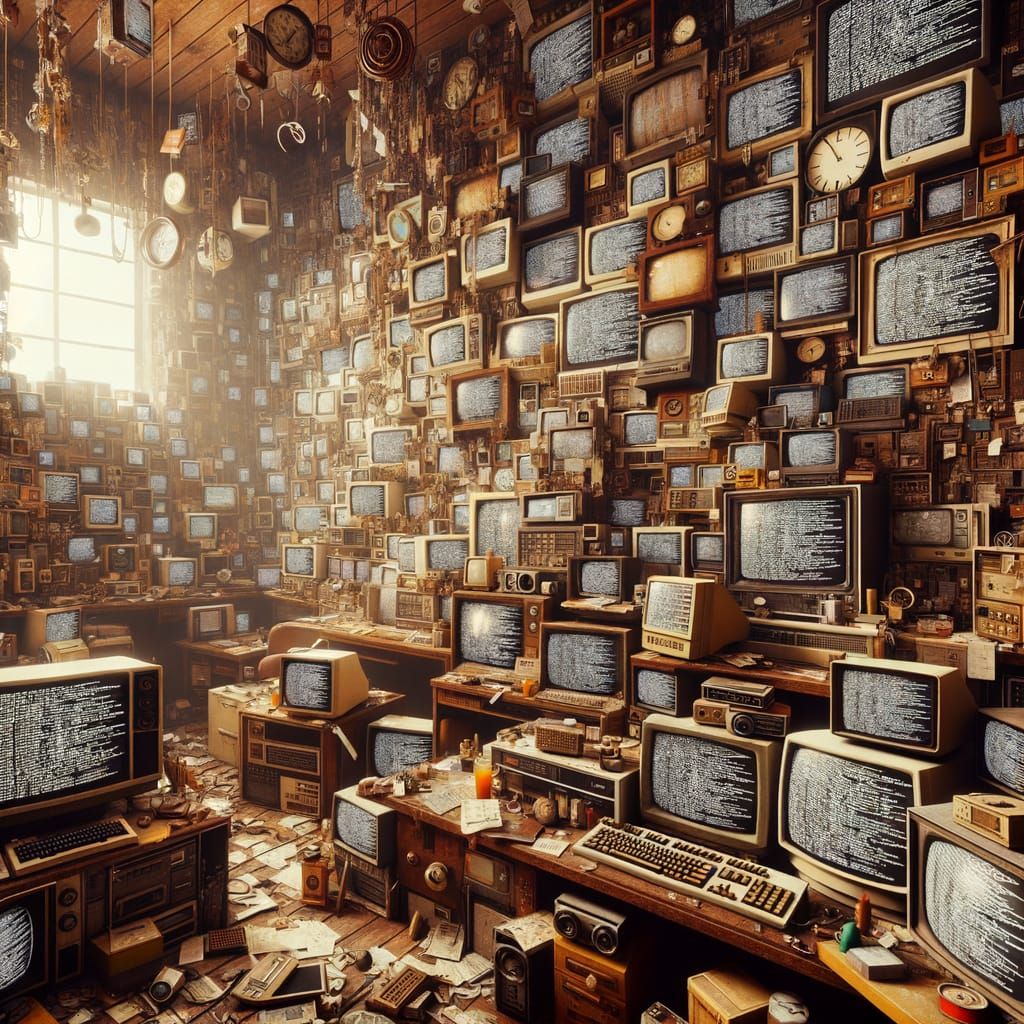 Vintage Computer Utopia in Chaos - AI Art