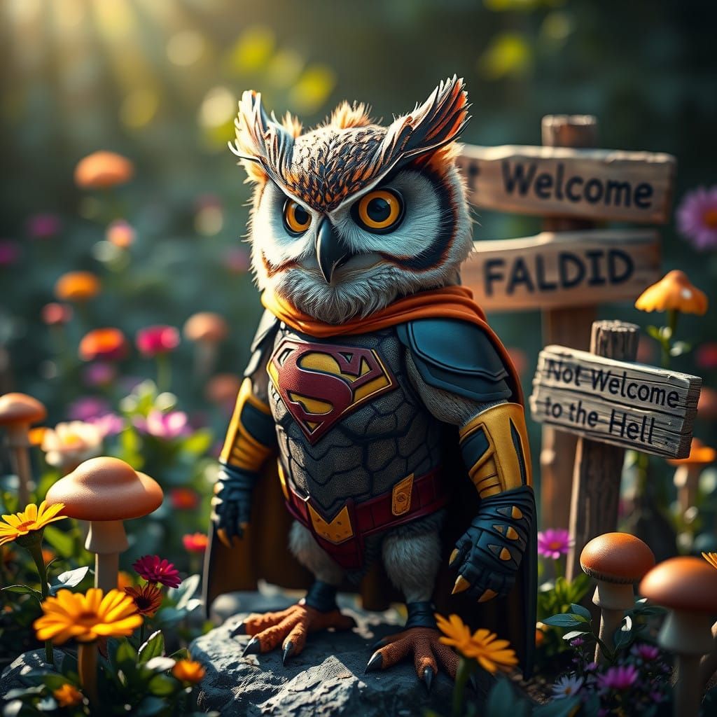Guardian #4 - Whimsical Owl Hero in Vibrant Garden Sanctuary