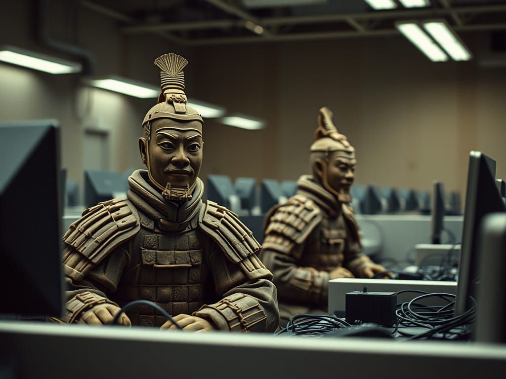 Ancient Warriors in Modern IT Cubicles: A Timeless... - AI Art
