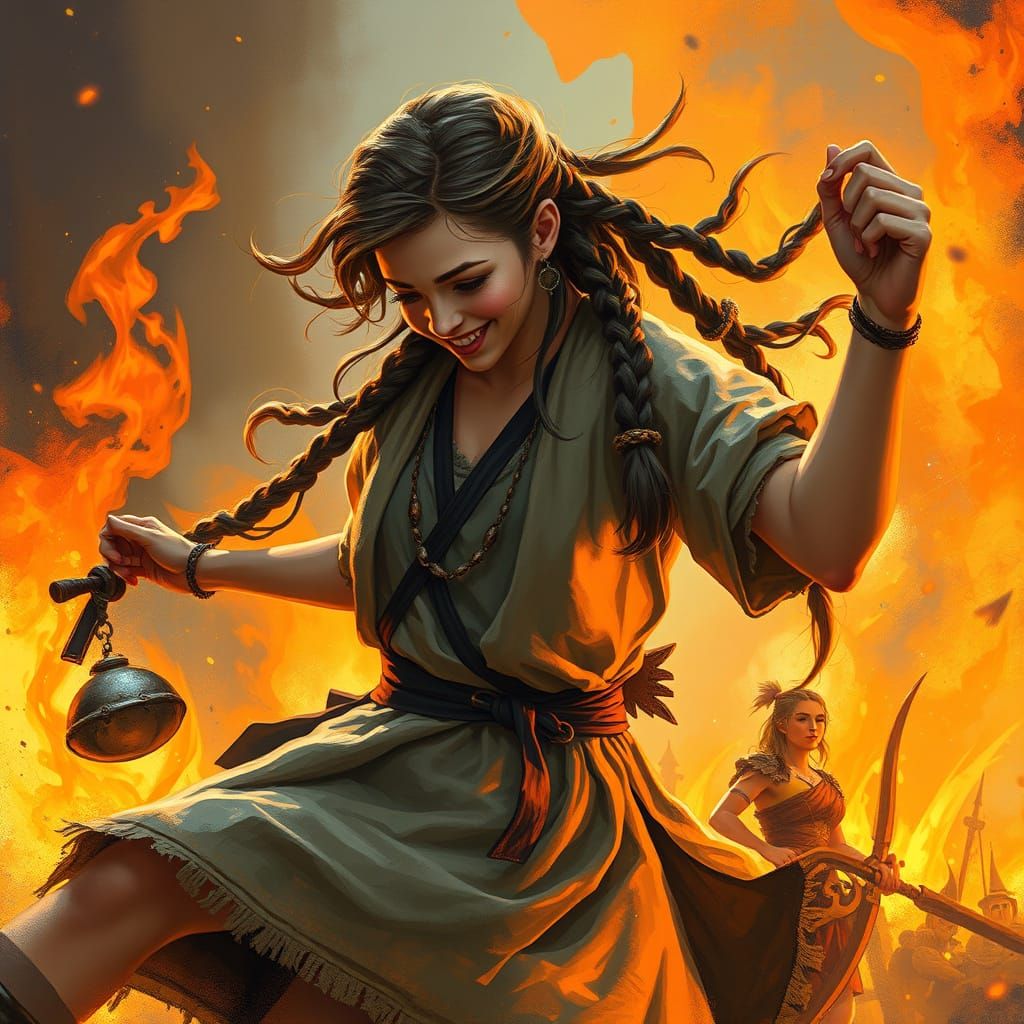 A girl viking dancing in the fire - Viking Maiden Dances in ...