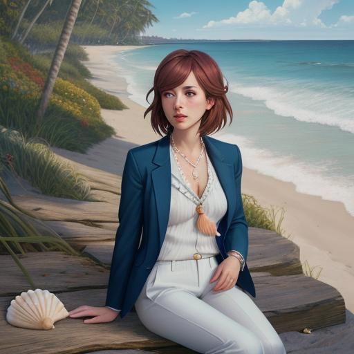 Suzie sells a Seashell by the Seashore - AI Generated Artwork - NightCafe Creator