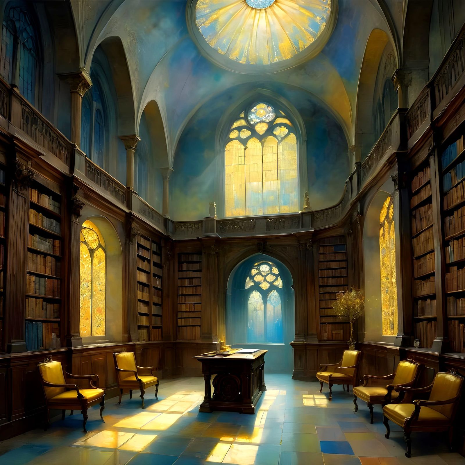 Welcoming Library - Ancient Mahogany Library Illuminated by ...