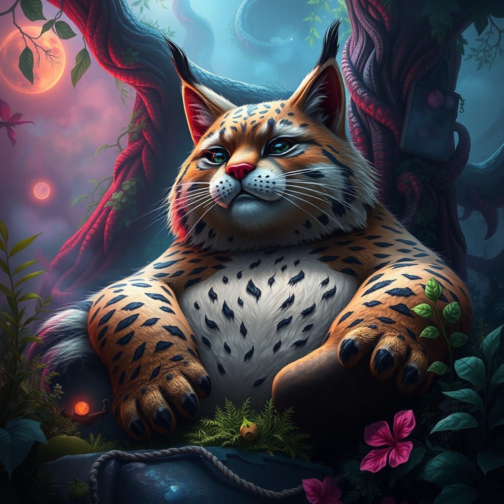 Fantasy Bobcat in Lush, Dreamlike Environment - AI Art