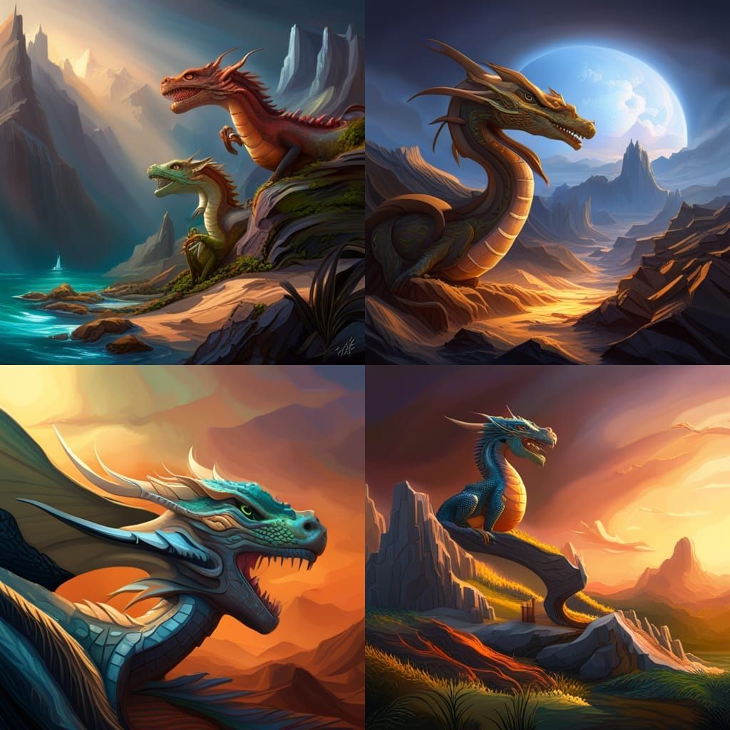 great dragons small very detailed Hyperrealistic, splash art, concept ...