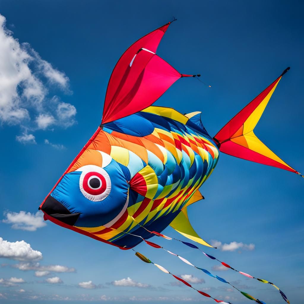 A fish shaped kite flying in the sky - AI Generated Artwork - NightCafe ...