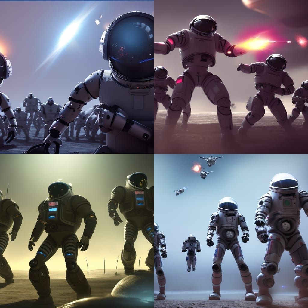 Portrait of astronaut soldiers clashing with ultra-realistic alien ...