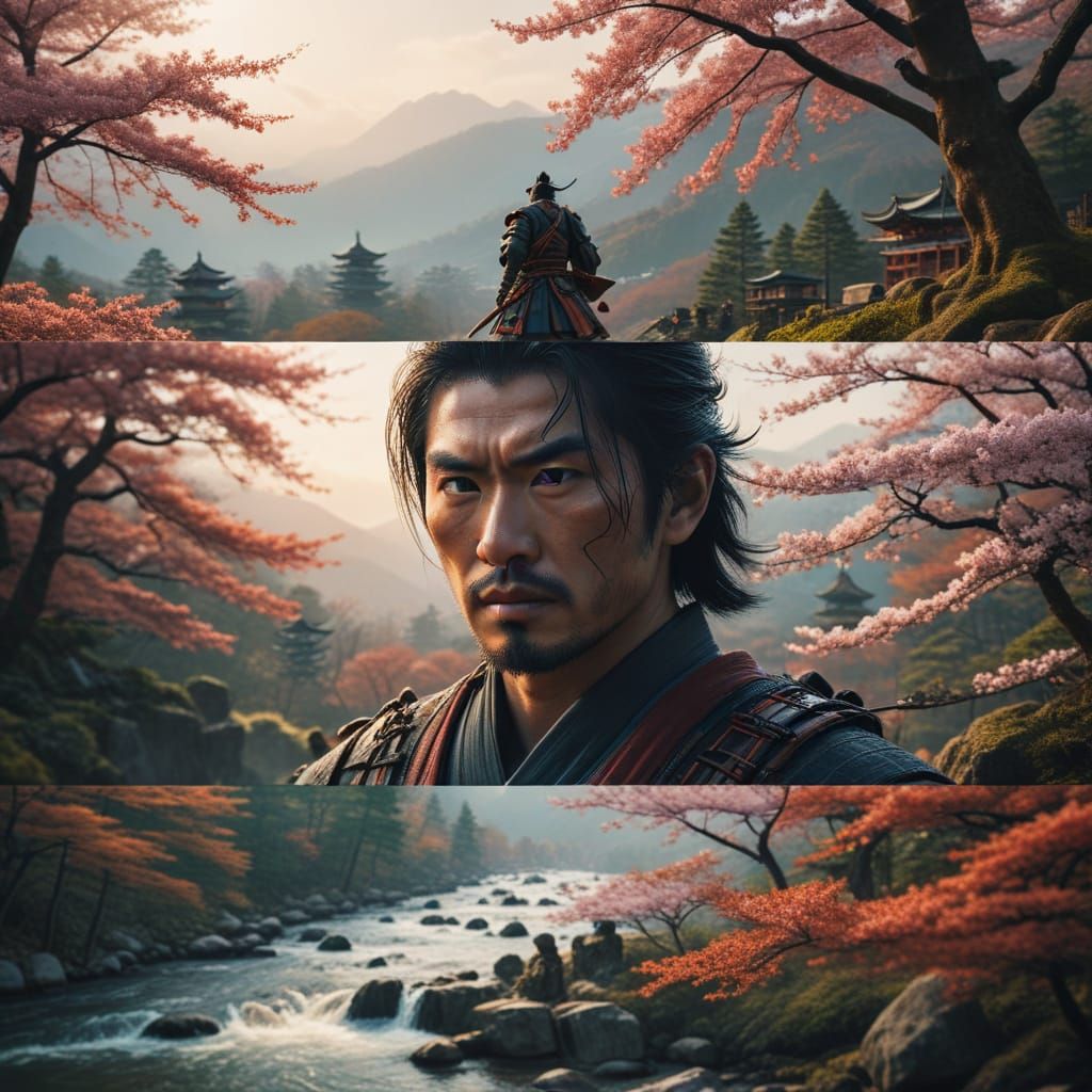 Hyperdetailed Samurai Face Portrait in Dynamic Spl... - AI Art