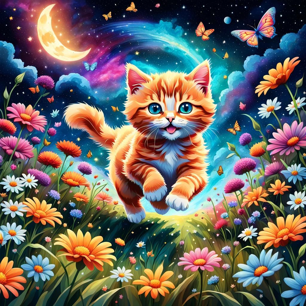 Moon Kitty running through the flowers 😻 - AI Generated Artwork ...