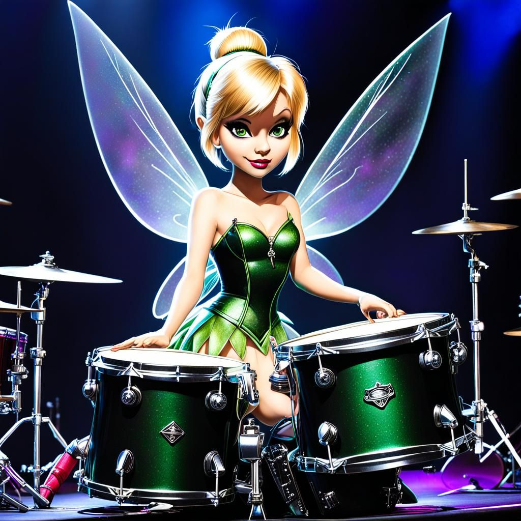 Gothic Tinkerbell playing drums on stage - AI Generated Artwork ...