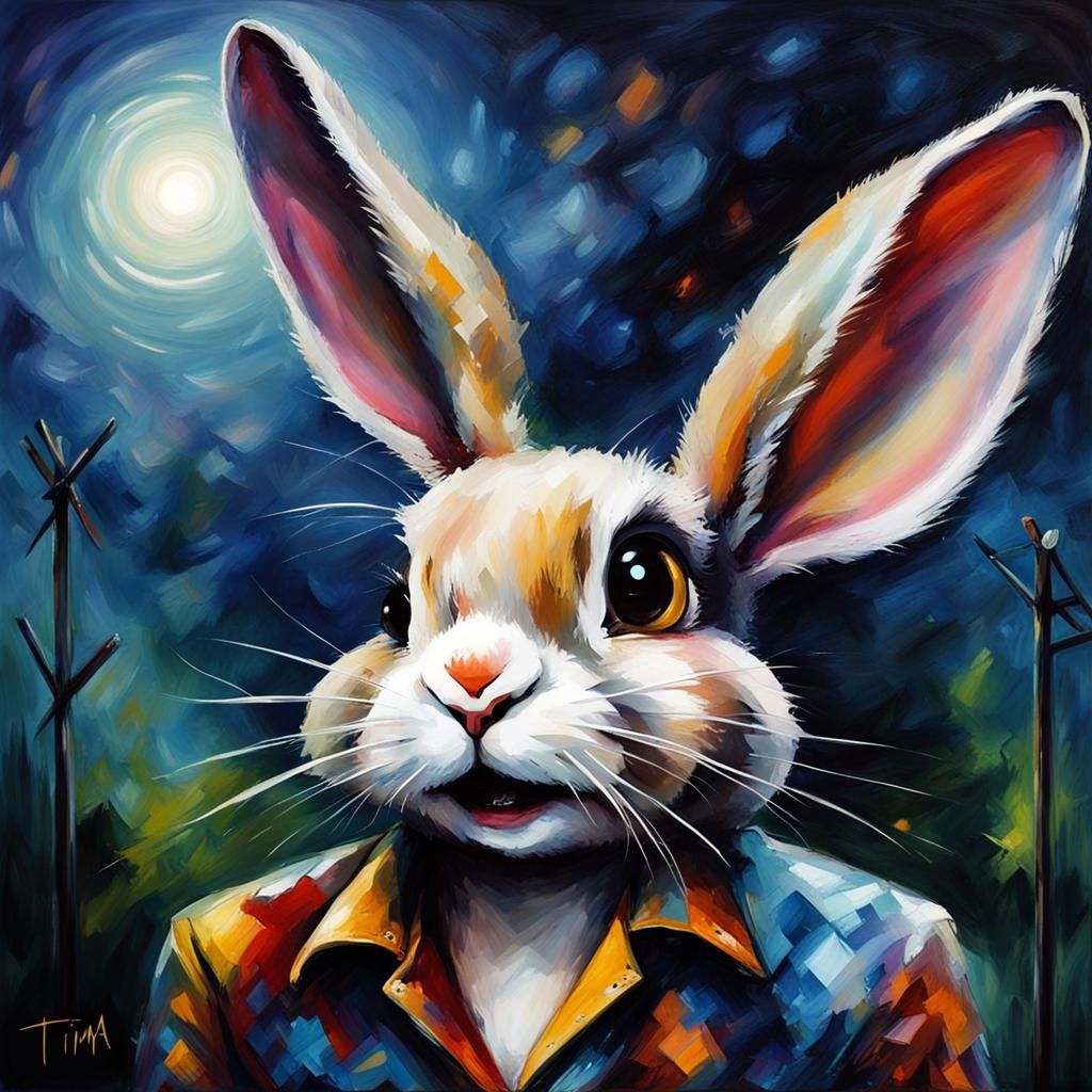 epic Moonlit Portrait of an anthropomorph rabbit Latina by Tim Burton ...