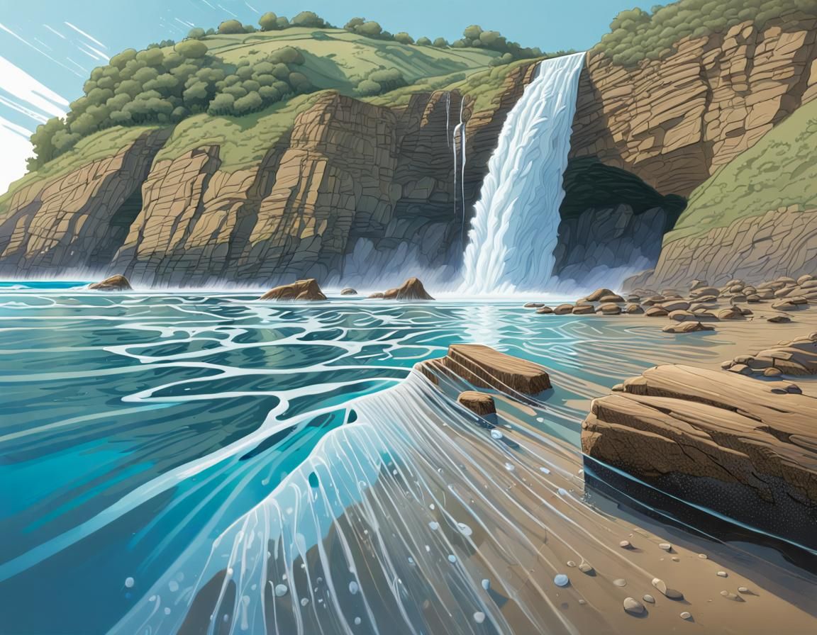 Waterfall's End: Where Cliffs Meet the Sea - AI Generated Artwork ...