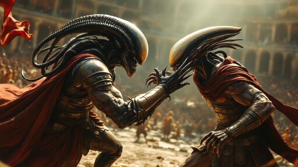 Roman Gladiator Battles Alien in the Coliseum - AI Art
