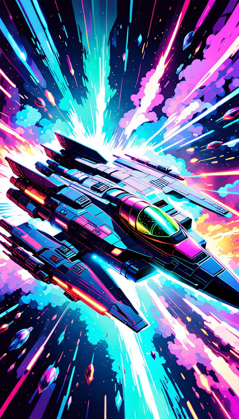 Surreal Iridescent Starfighter in Neon-Lit Cosmic ... - AI Art