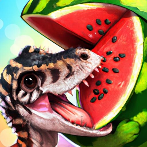 A raptor eating watermelon 2 - AI Generated Artwork - NightCafe Creator
