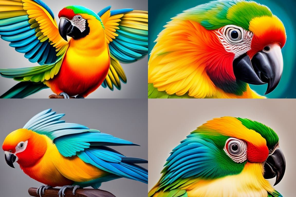 A photorealistic, backlit, profile full-body shot of a parrot that is a ...