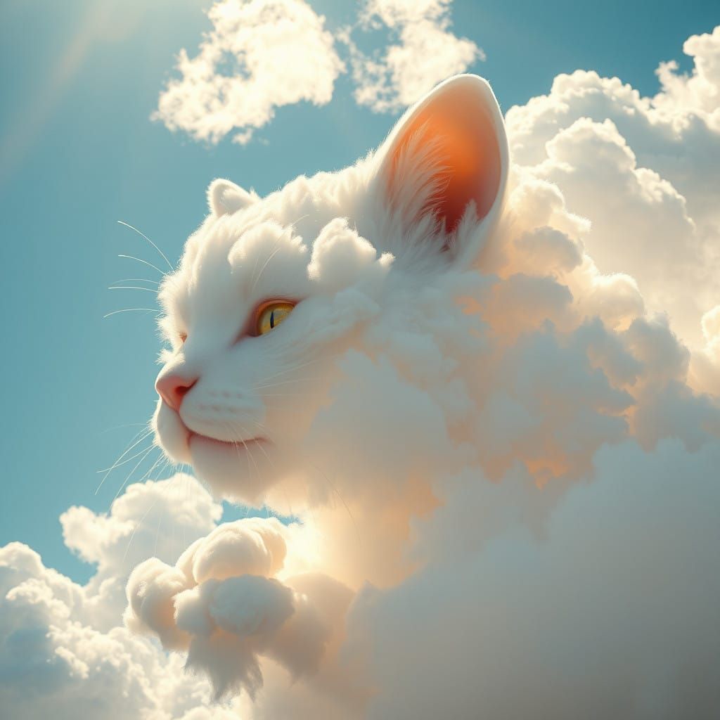 Cloud Cat - Majestic Cloud Feline Suspended in a Brilliant B...