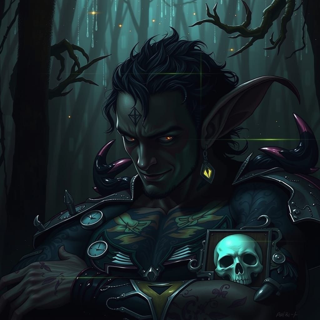 Eldritch Fae Punk Smirks in Dark Fantasy Realm - AI Art