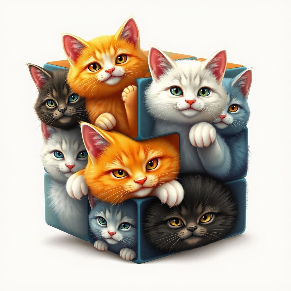 A Rubik's cube made out of cats - A Rubik's cube made out of...