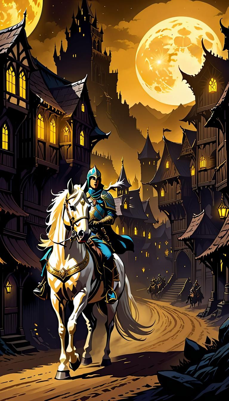 DnD Eladrin riding a horse at the golden night town (StarlightXL) - AI ...