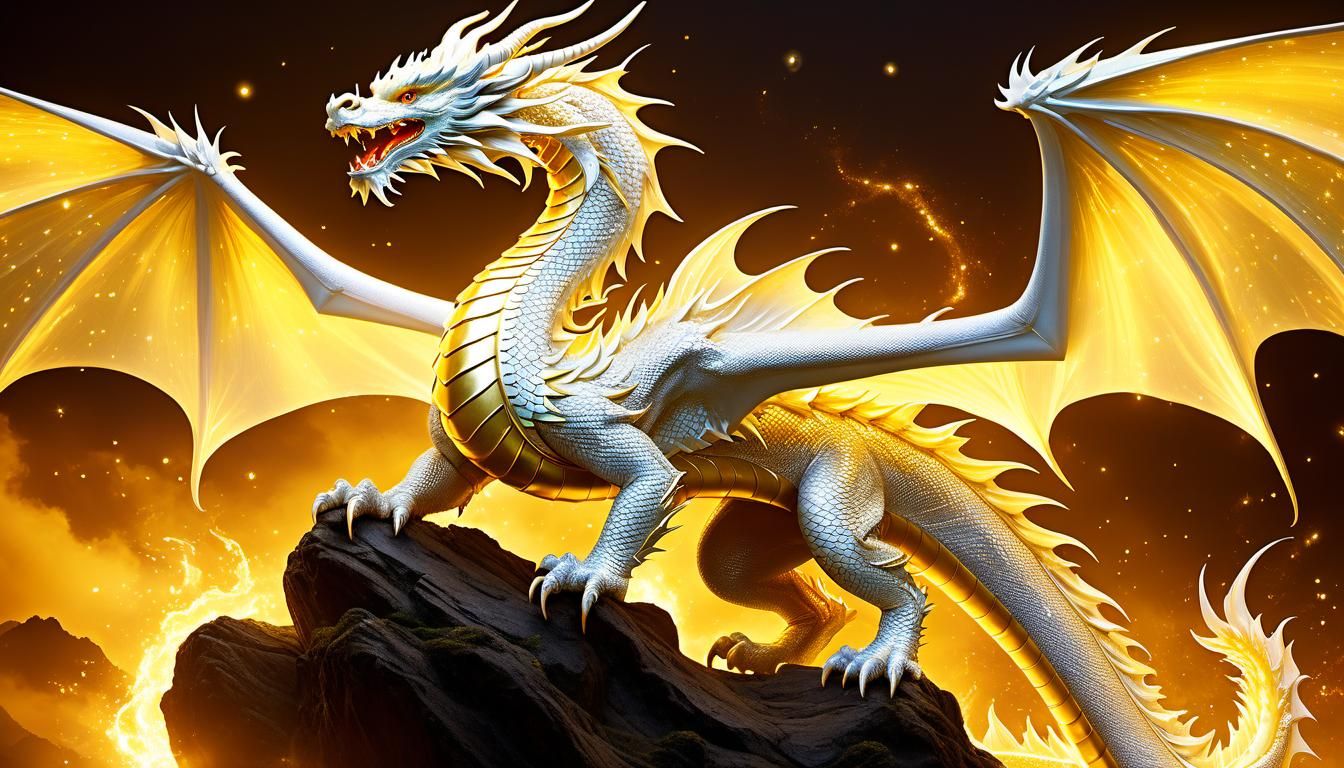 The holy divine dragon, resplendent in shimmering scales of celestial ...