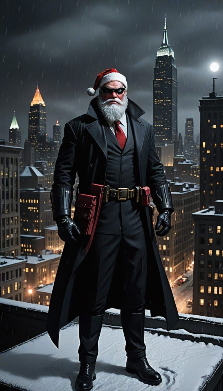 Dark Knight Santa Guards Gotham City Christmas - AI Art