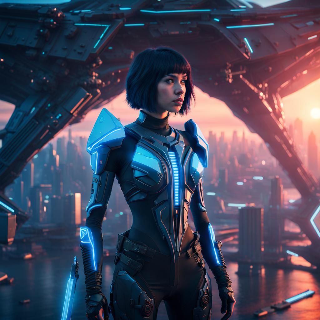 The Graceful Pause: Lexie's Daring Spin and Shoot Against the Mowrenna Alien Spaceship - AI ...