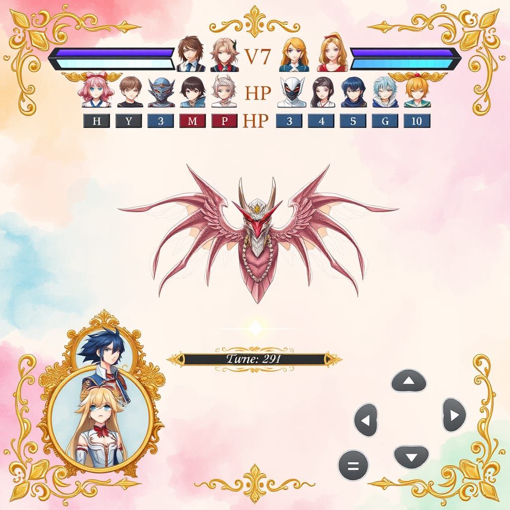 Whimsical JRPG Battle Screen in Pastel Watercolors - AI Art