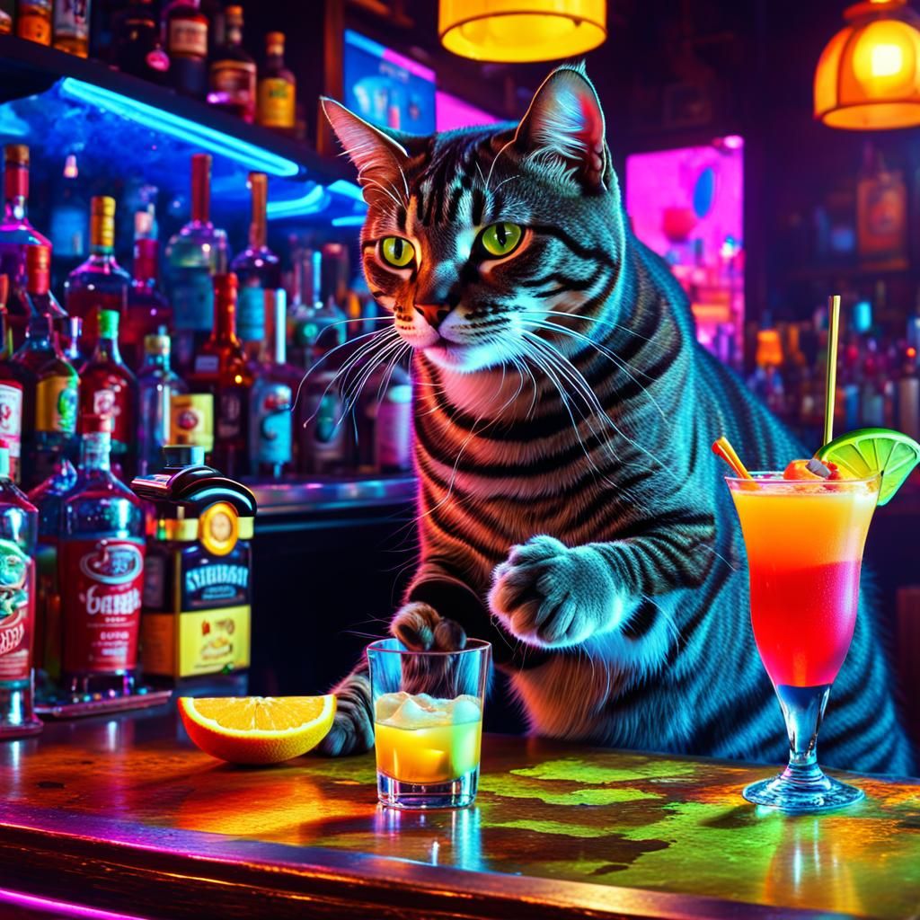 A cat bartender making a delicious cocktail 8k resolution concept art ...
