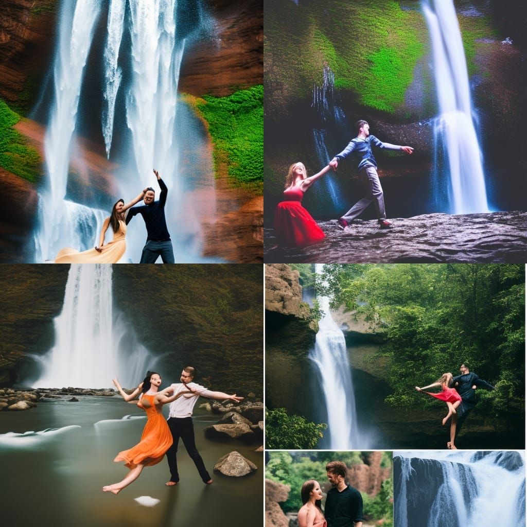 Epic Waterfalls over a dancing couple - AI Generated Artwork ...