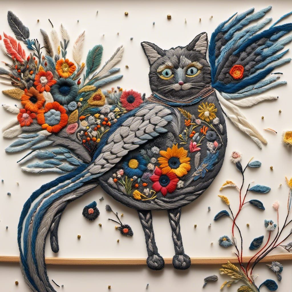 Embroidered bird, intricate stitches , Embroidered flowers ...