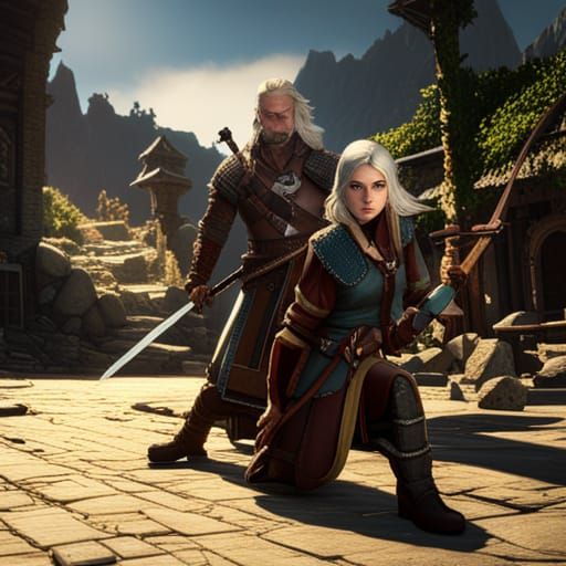 Geralt of Rivia sword training Ciri at Kaer Morhen - AI Generated ...