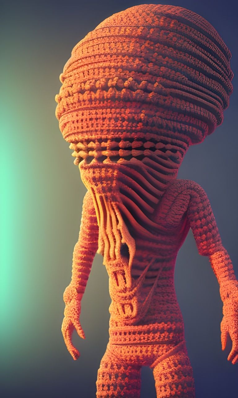 Hooded alien creature human crochet pattern Eldritch intricately ...