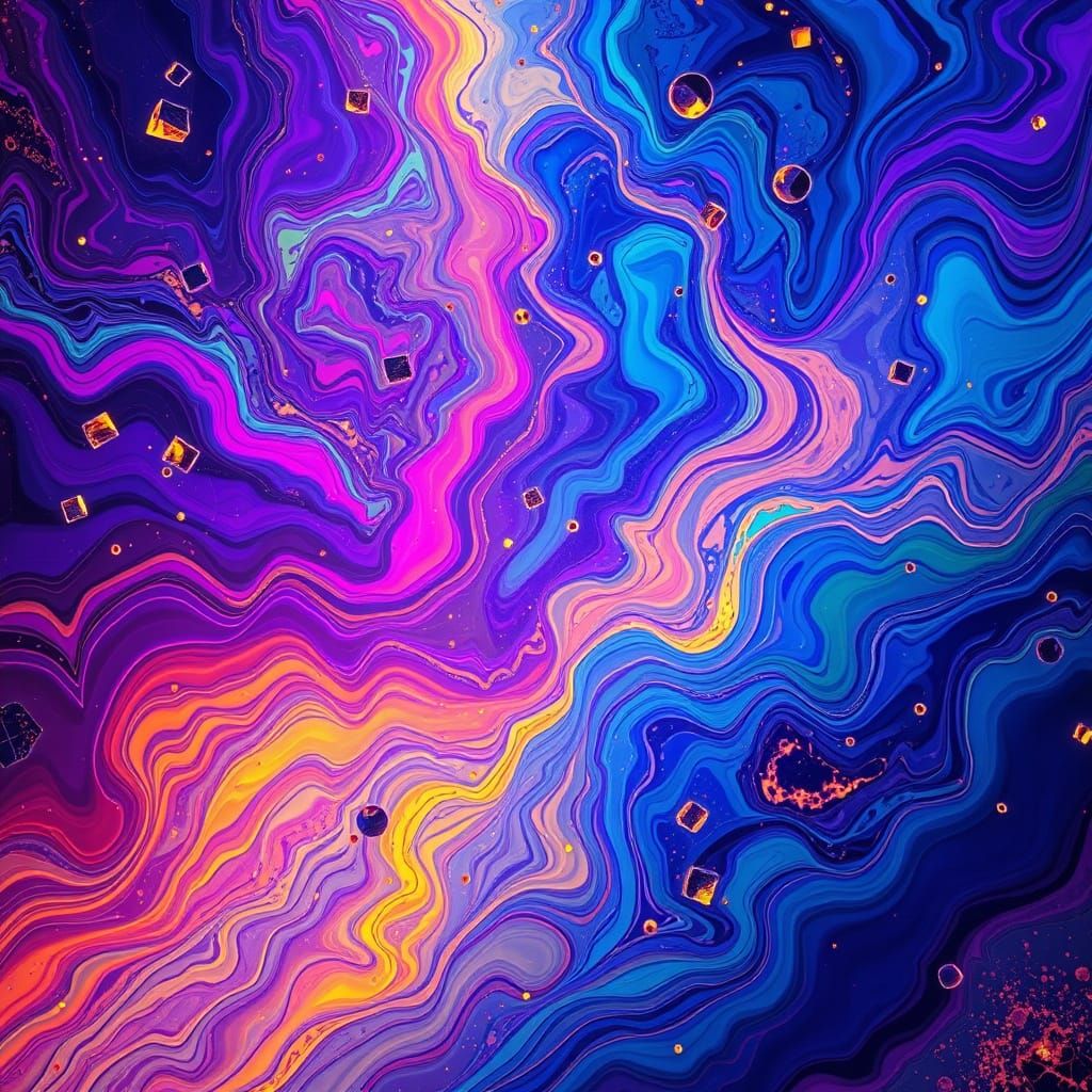 Bioluminescent Cascade with Cubist and Geometric E... - AI Art