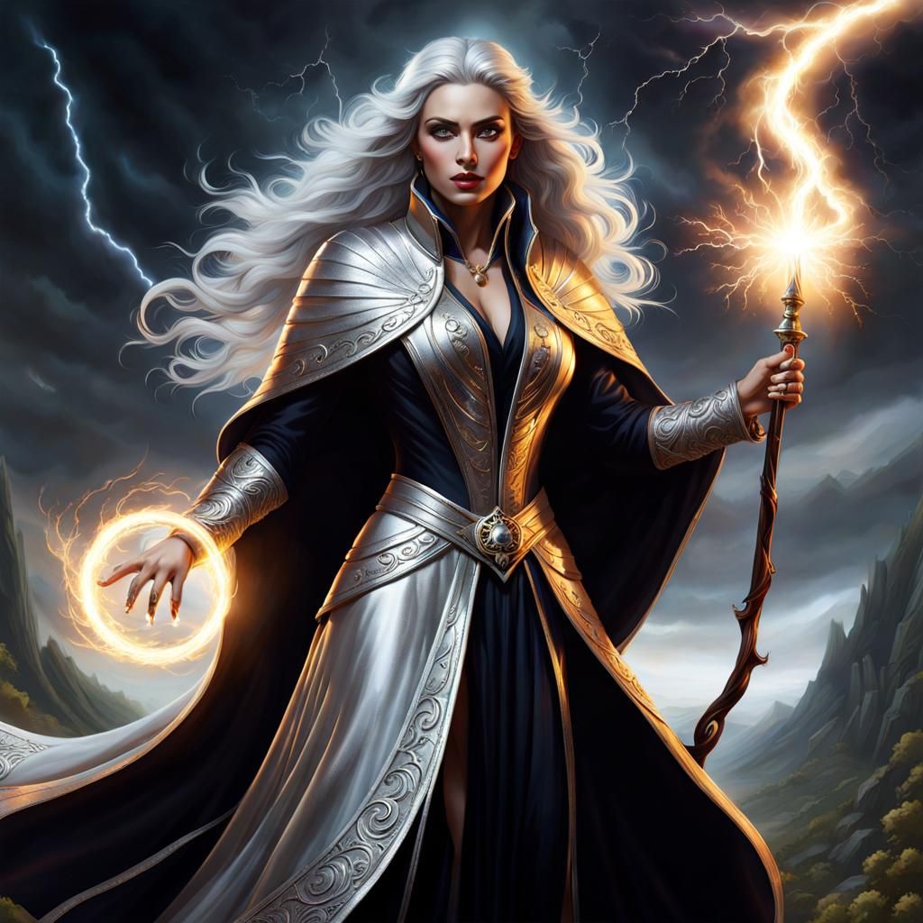 Magnificent powerful Witch, intricately detailed, wearing a flowing ...