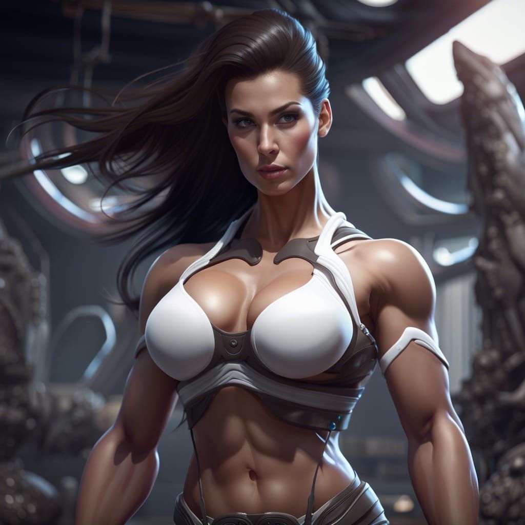 white, brunette, Fitness Girl, large muscles, large mammary glands - AI Generated Artwork ...
