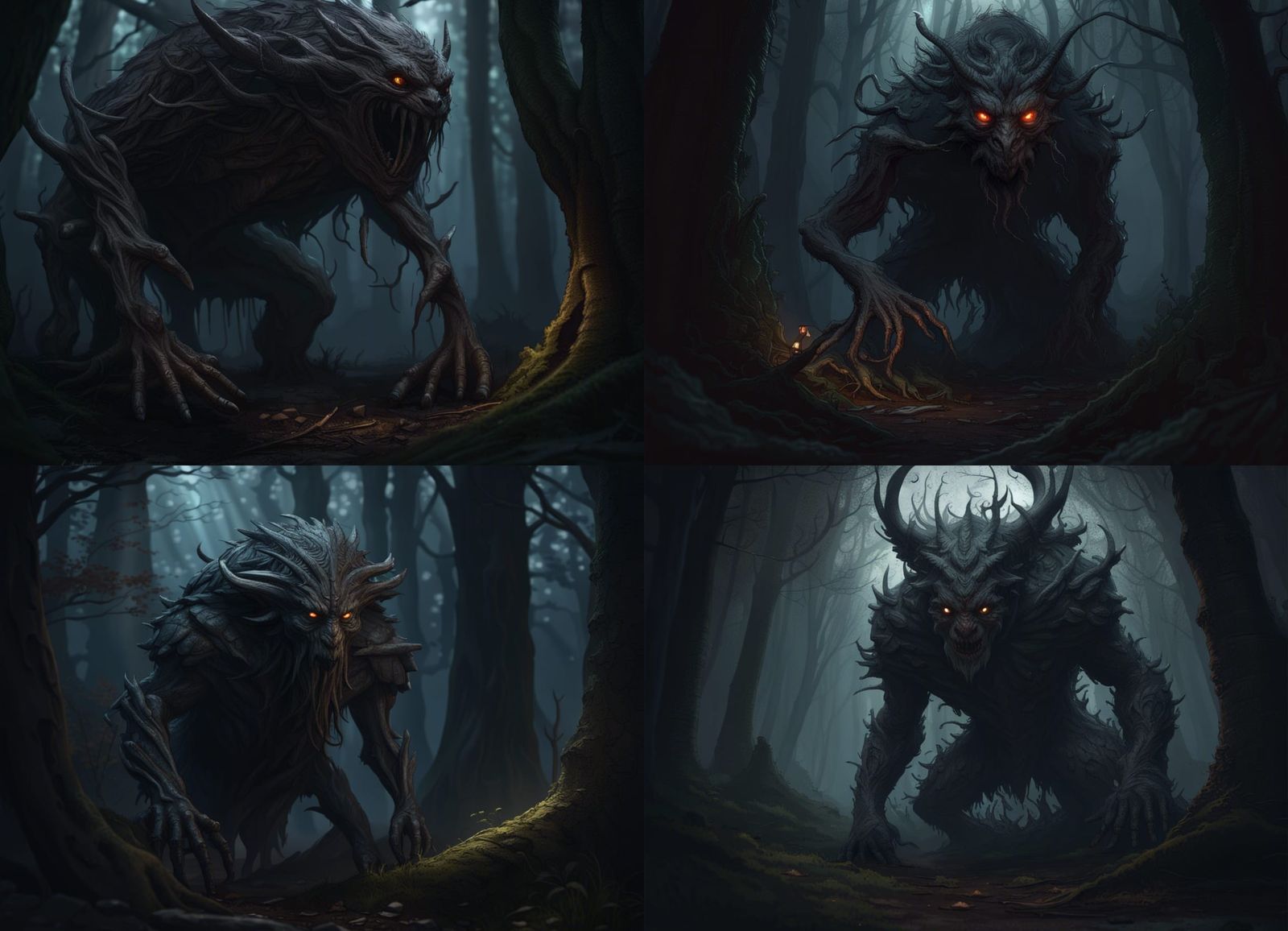 Scary creature staring and lurking from dark woods - AI Generated ...