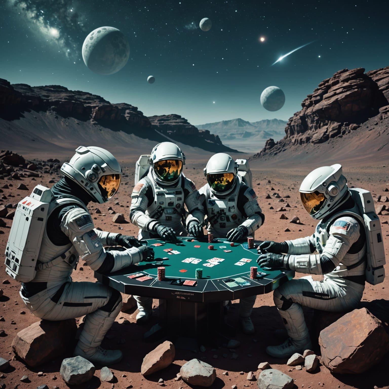 Alien Poker Night in Starry Skies - AI Art