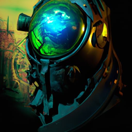 Spacey helmet is trying to reflecting earth and nuclear explosion - AI ...