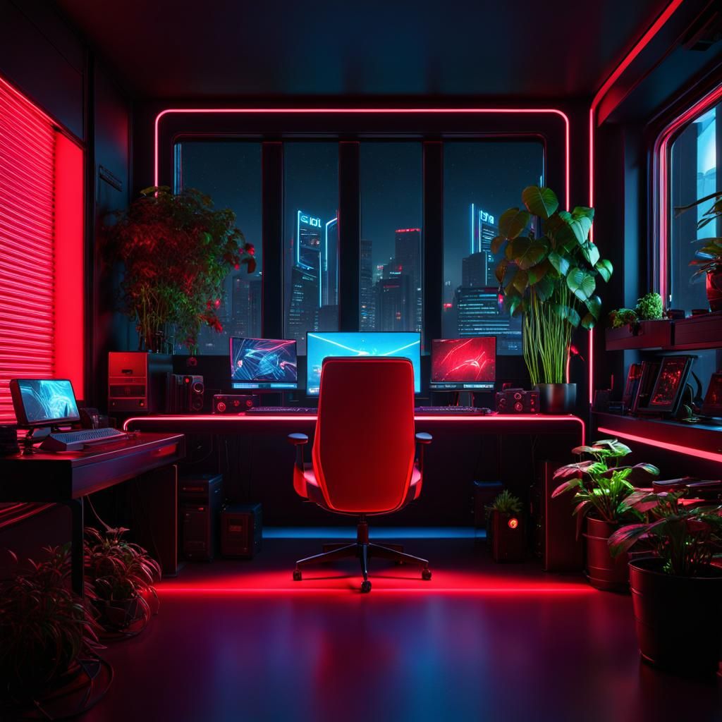 Interior of Retrofuture :::Home Office::: red Neon backlit light ...