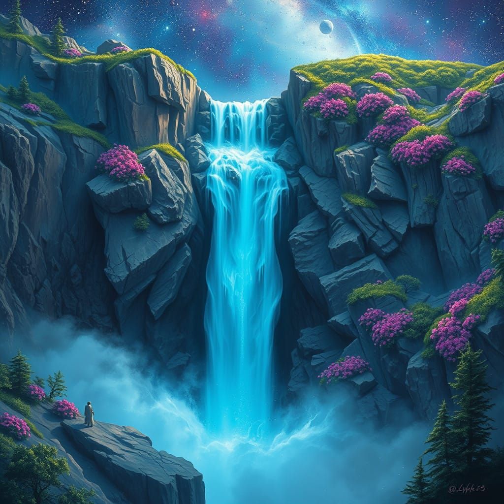 Space Waterfall - Cosmic Waterfall in Ethereal Bloom