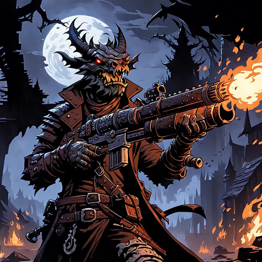 DnD Gunslinger Dragonborn wielding flamethrower (MysteriousXL) - AI ...