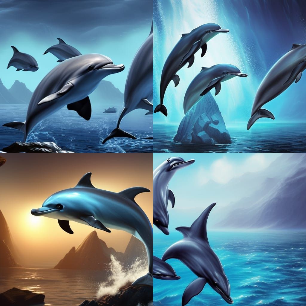 Realistic dolphins in a deep blue sea - AI Generated Artwork ...