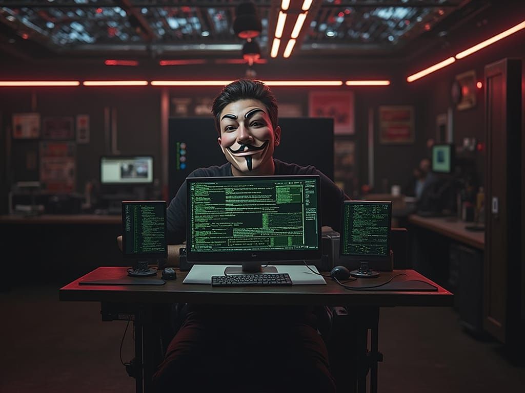 Hyper-Realistic Portrait of a Red Masked Hacker - AI Art
